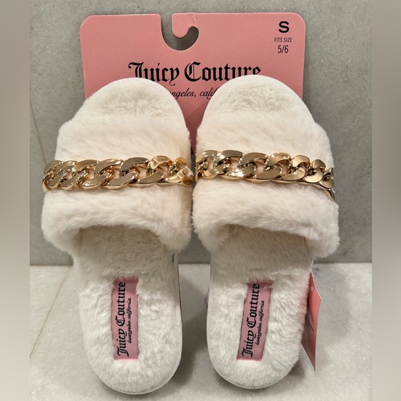 Juicy Couture | Shoes | Juicy Couture Furry Fluffy Ivory Gold Chain ...